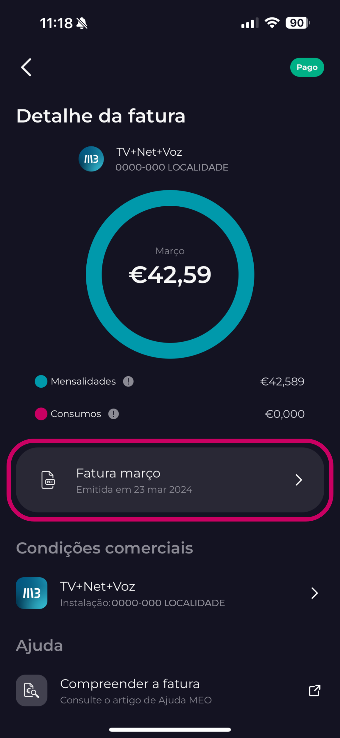 Consultar Fatura - Ajuda MEO
